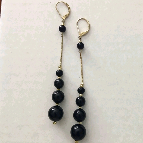 Vintage | Jewelry | Vintage Long Opera Black Bead Dangle Earrings ...